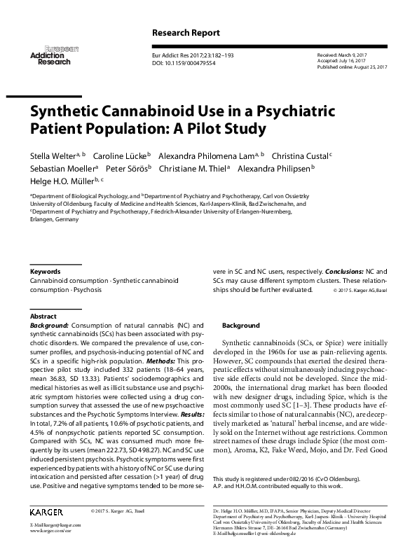 (PDF) Synthetic Cannabinoid Use in a Psychiatric Patient Population: A ...