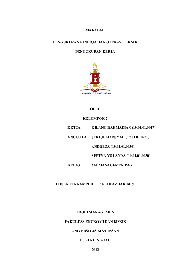 (PDF) MAKALAH PENGUKURAN KINERJA DAN OPERASI KEL.