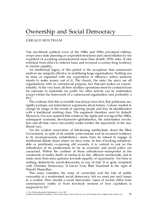 (PDF) Ownership and Social Democracy