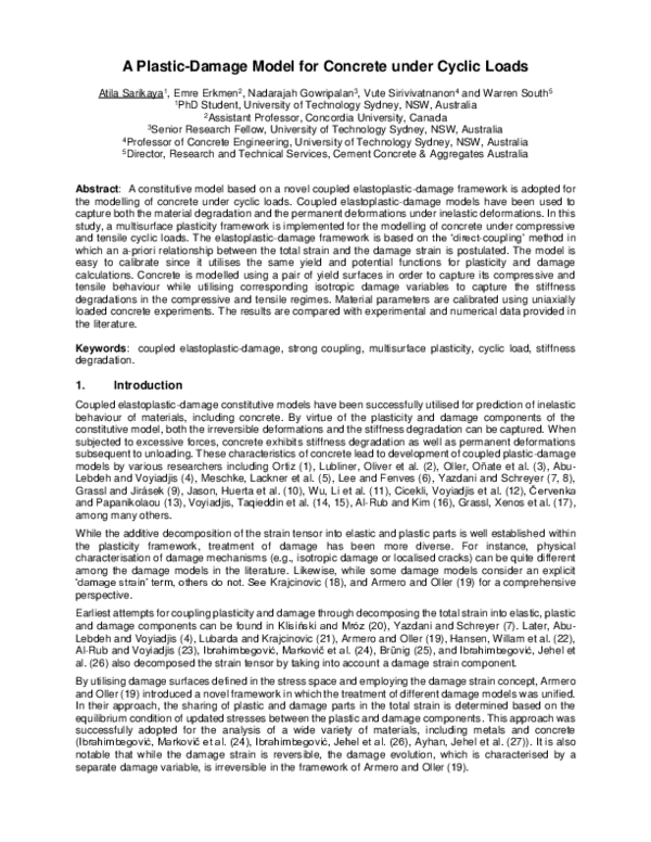 (PDF) A Plastic-Damage Model for Concrete under Cyclic Loads