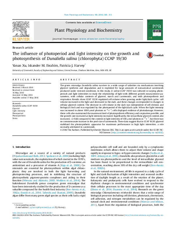 (PDF) The influence of photoperiod and light intensity on the growth and photosynthesis of ...