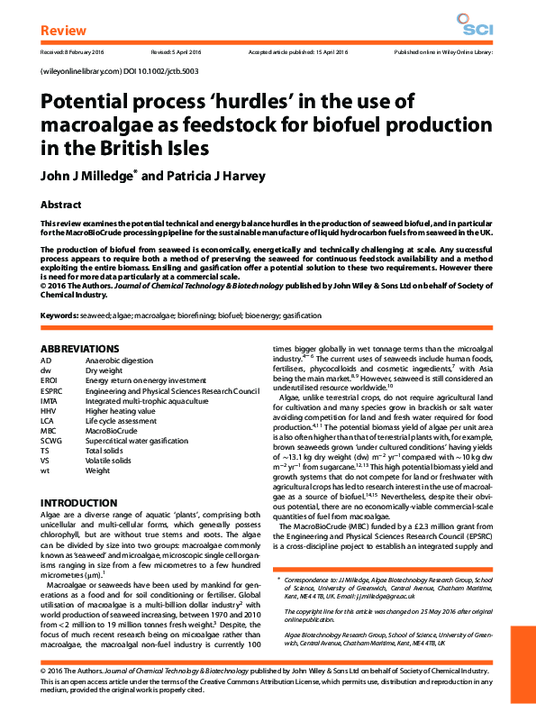(PDF) Potential process ‘hurdles’ in the use of macroalgae as feedstock ...