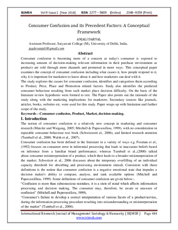 (PDF) Consumer Confusion and its Precedent Factors: A Conceptual Framework