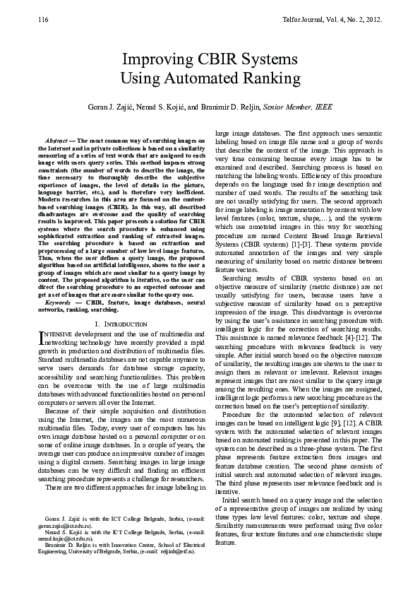 (PDF) Improving CBIR Systems Using Automated Ranking