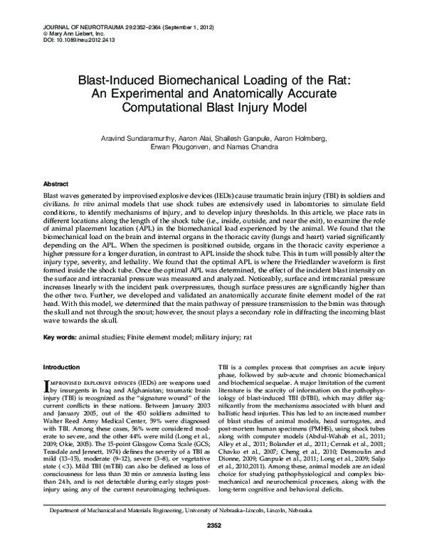(PDF) Blast-Induced Biomechanical Loading of the Rat: An Experimental and Anatomically Accurate ...