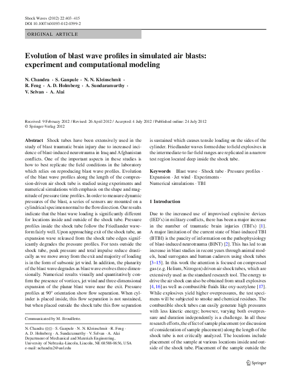 (PDF) Evolution of blast wave profiles in simulated air blasts ...