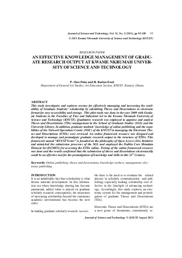 (PDF) An effective knowledge management of graduate research output at Kwame Nkrumah University ...