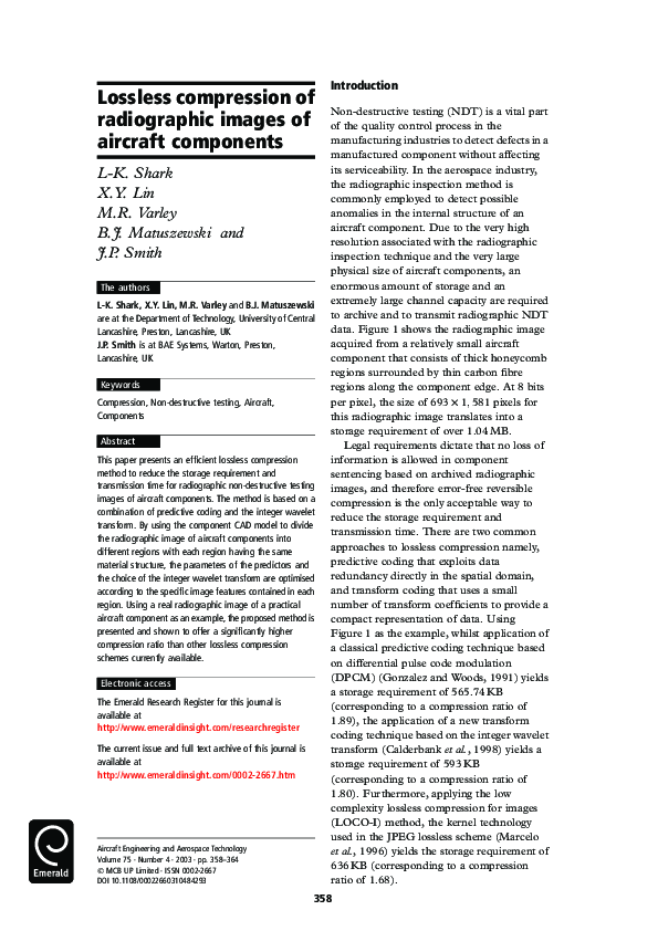 (PDF) Lossless compression of radiographic images of aircraft ...