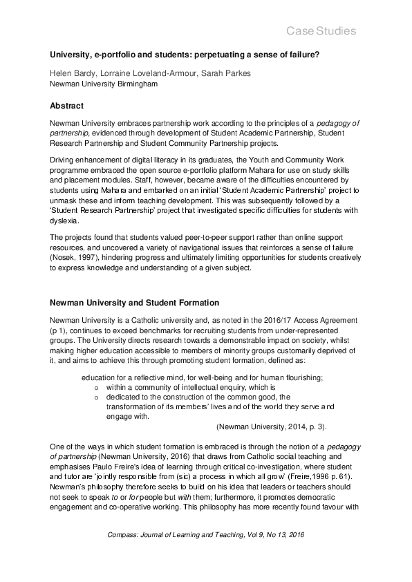 (PDF) University, e-portfolio and students: perpetuating a sense of ...