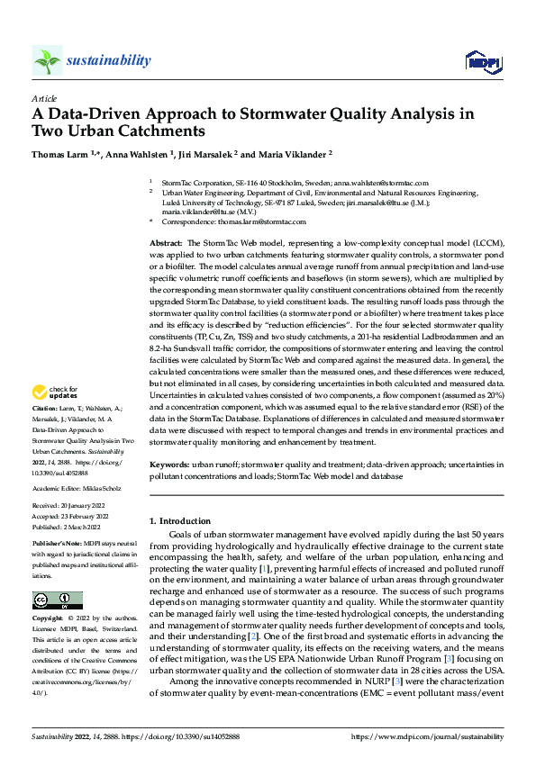 (PDF) A Data-Driven Approach to Stormwater Quality Analysis in Two ...