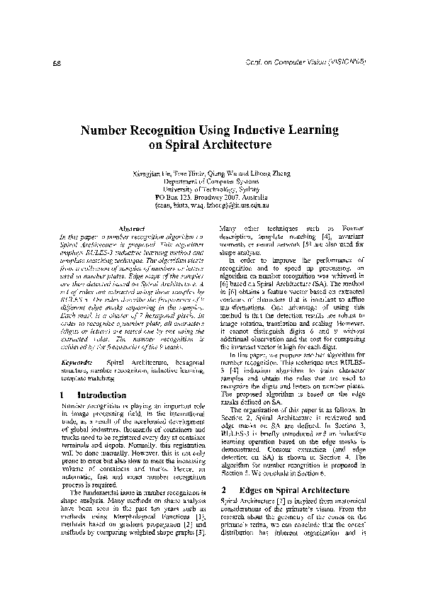 (PDF) Number Recognition Using Inductive Learning on Spiral Architecture