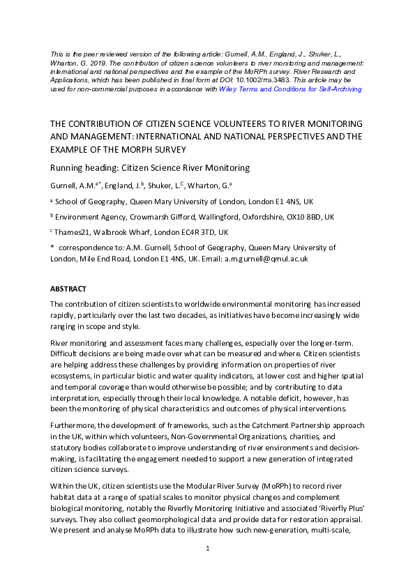 (PDF) The contribution of citizen science volunteers to river ...