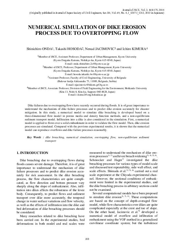 (PDF) Numerical Simulation of Dike Erosion Process Due to Overtopping Flow
