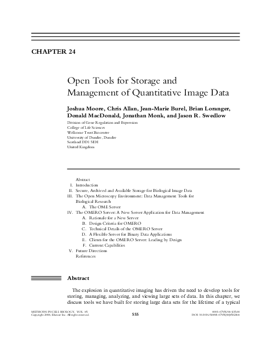 (PDF) Open tools for storage and management of quantitative image data | Josh A Moore - Academia.edu