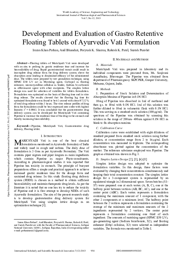 (PDF) Development And Evaluation Of Gastro Retentive Floating Tablets ...