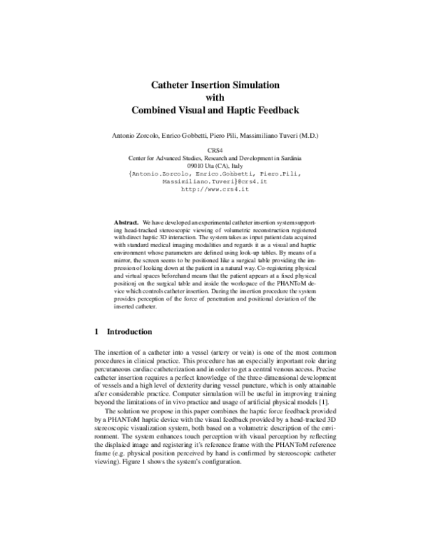 (PDF) Catheter insertion simulation with combined visual and haptic feedback