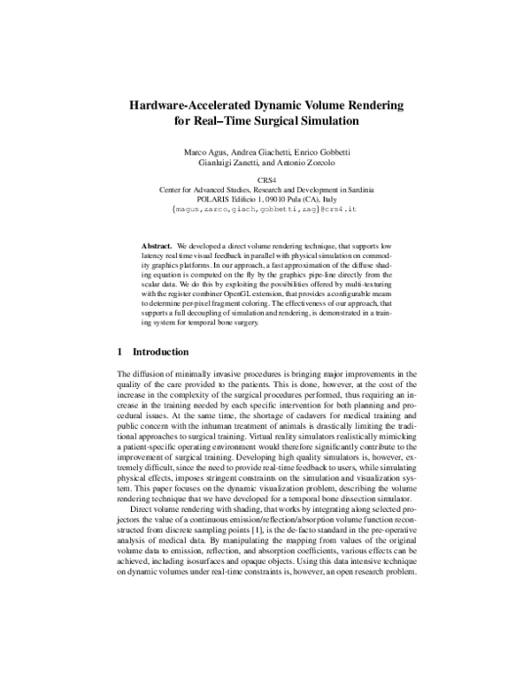 Pdf Real Time Volume Rendering For Surgical Simulations