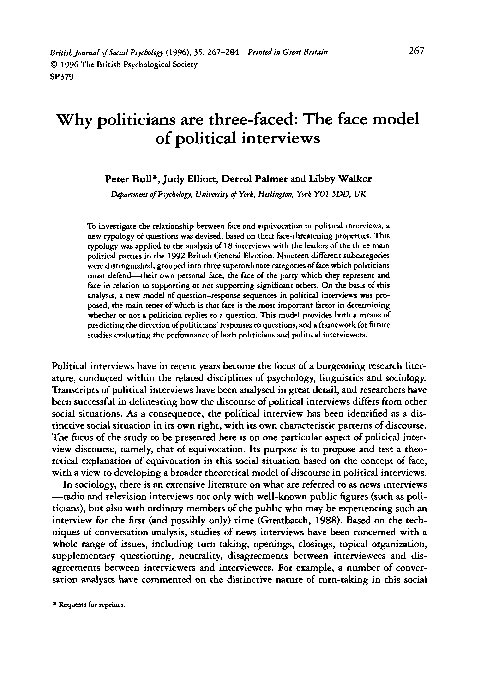 (PDF) Why politicians are three-faced: The face model of political ...
