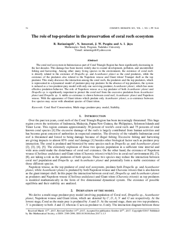 (PDF) The role of top-predator in the preservation of coral reefs ecosystem