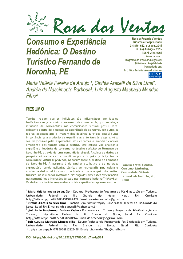 (PDF) Consumo e Experiência Hedônica: O Destino Turístico Fernando de ...