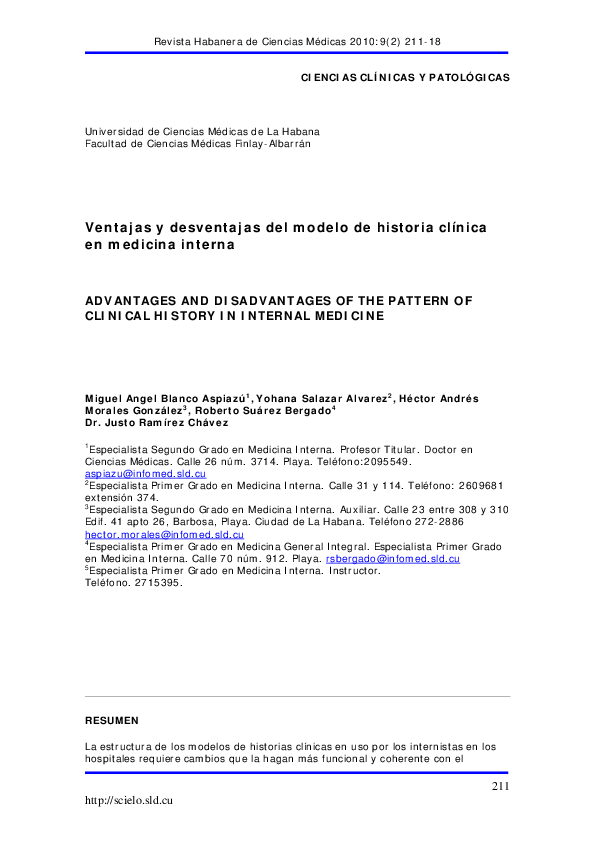 (PDF) Ventajas y desventajas del modelo de historia clínica en medicina interna