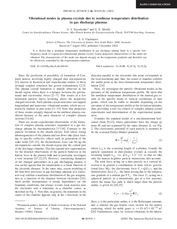 (PDF) Vibrational modes in plasma crystals due to nonlinear temperature ...