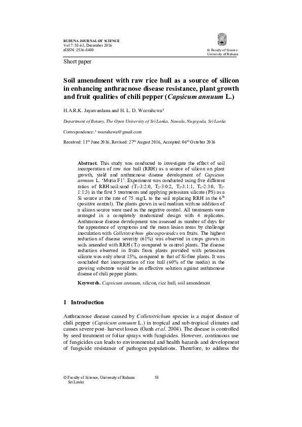 (PDF) Soil amendment with raw rice hull as a source of silicon in ...