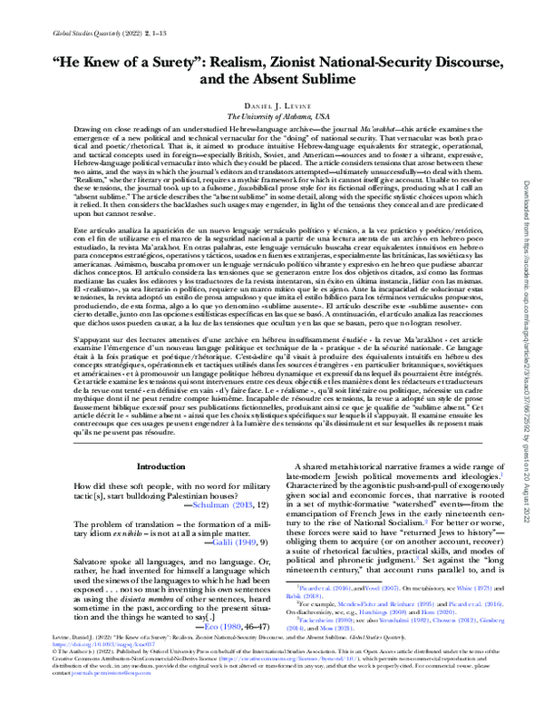 (PDF) "He Knew of a Surety": Realism, Zionist National-Security ...