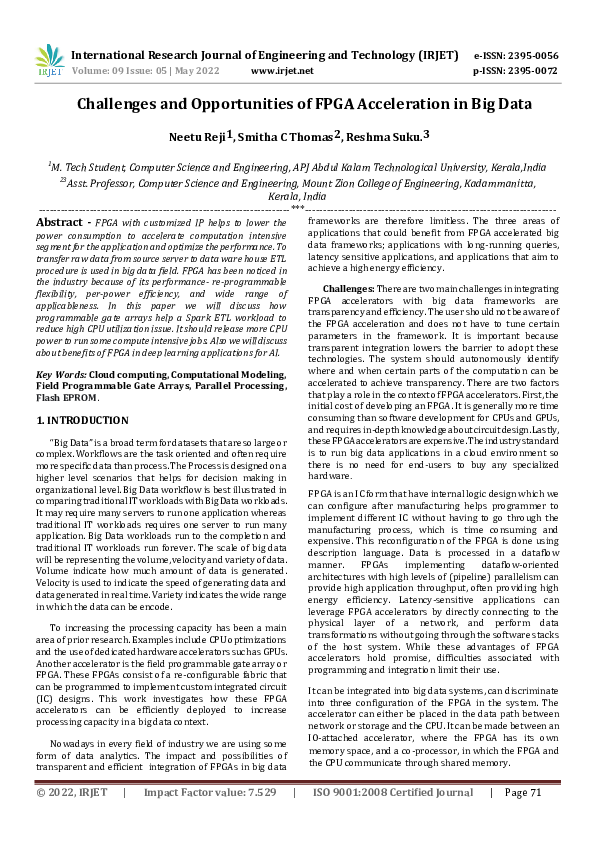 (PDF) Challenges and Opportunities of FPGA Acceleration in Big Data