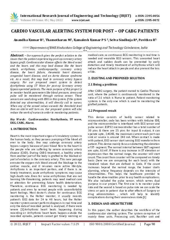 (PDF) CARDIO VASCULAR ALERTING SYSTEM FOR POST -OP CABG PATIENTS