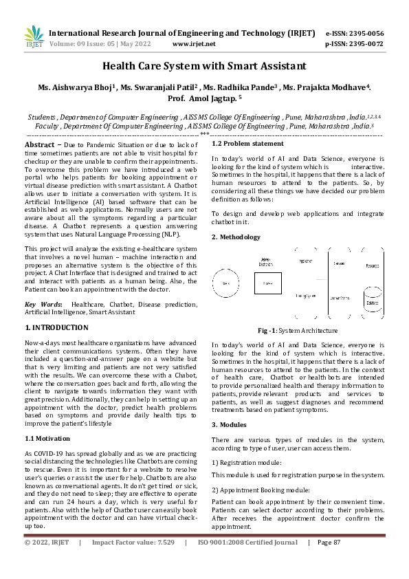 (PDF) Health Care System with Smart Assistant