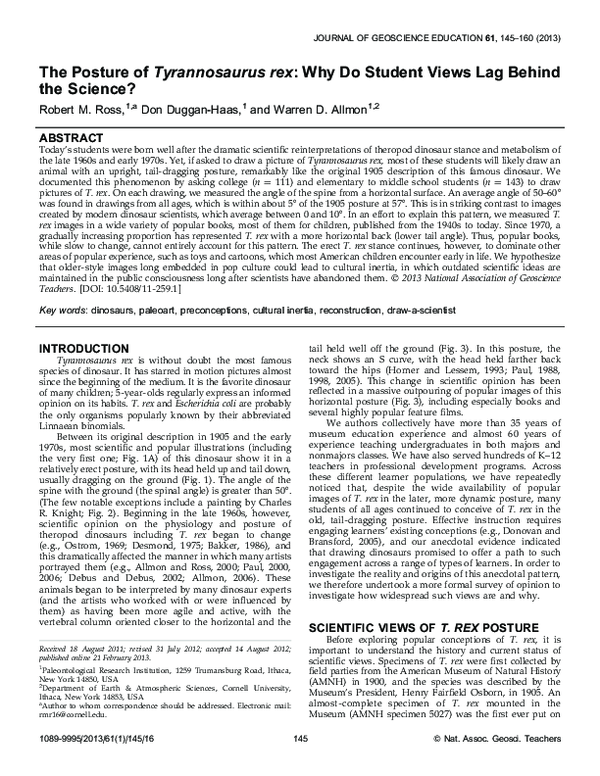 (PDF) The Posture of Tyrannosaurus rex : Why Do Student Views Lag ...