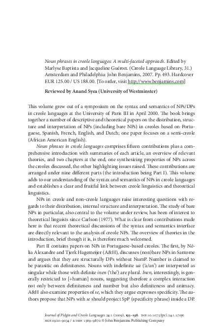 (PDF) Noun phrases in creole languages: A multi-faceted approach ...