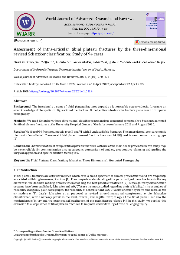 (PDF) Assessment of intra-articular tibial plateau fractures by the ...
