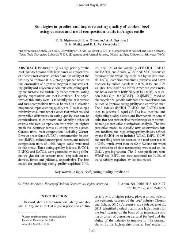 (PDF) Strategies to predict and improve eating quality of cooked beef ...