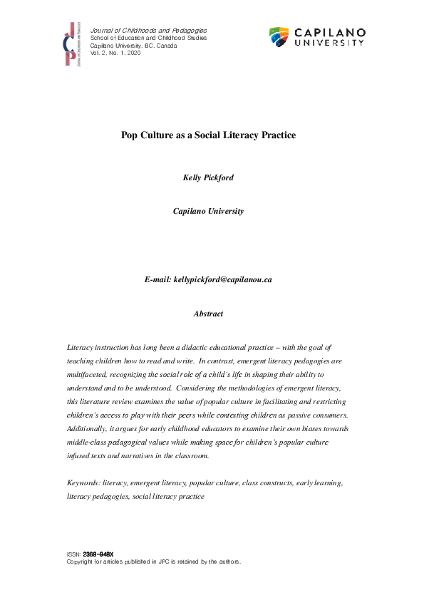 (PDF) Pop Culture as a Social Literacy Practice