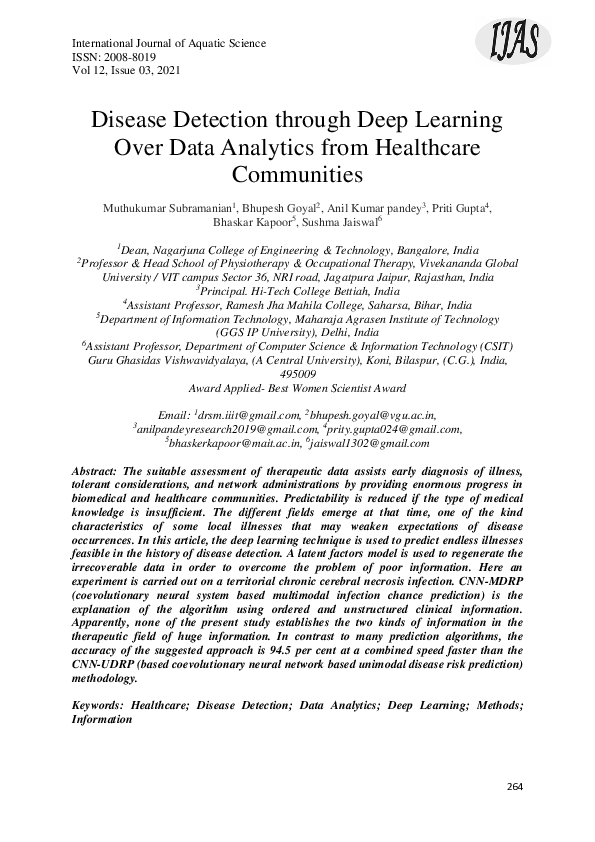 Pdf Disease Detection Through Deep Learning Over Data Analytics From