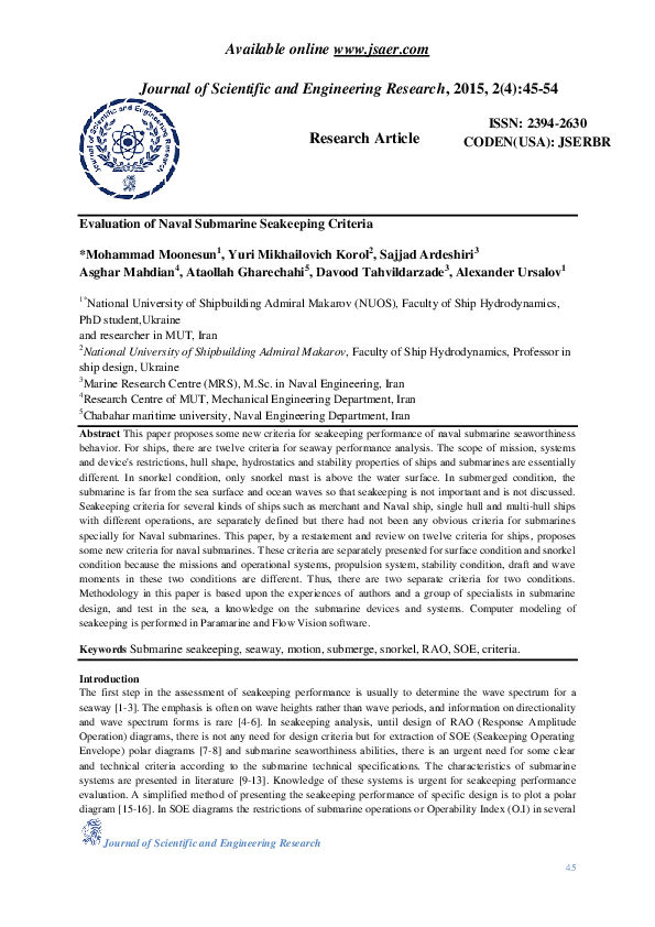 (PDF) Evaluation of Naval Submarine Seakeeping Criteria