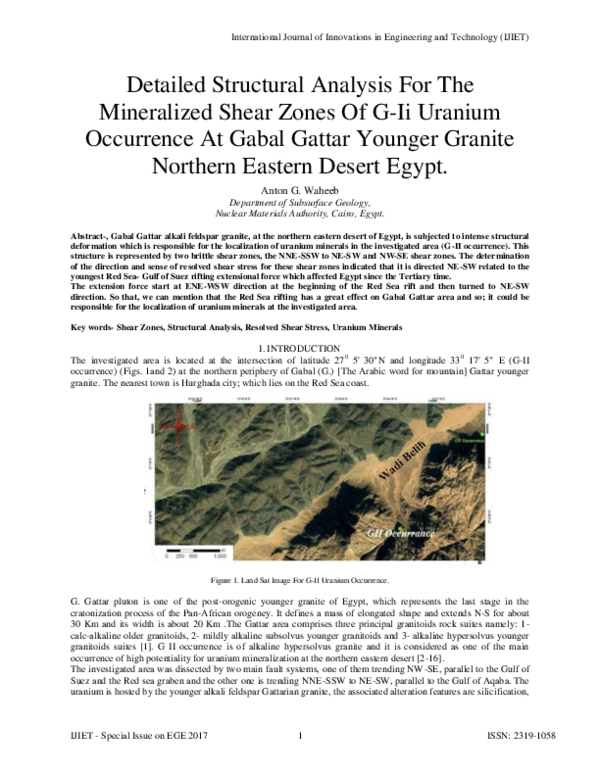 (PDF) Detailed Structural Analysis For The Mineralized Shear Zones Of ...