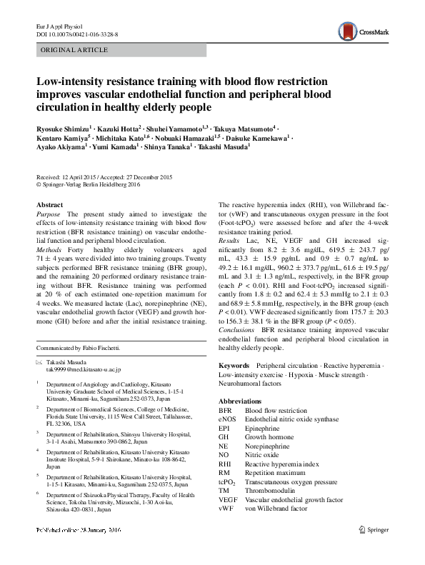 (PDF) The low-intensity resistance training with blood flow restriction improves vascular ...