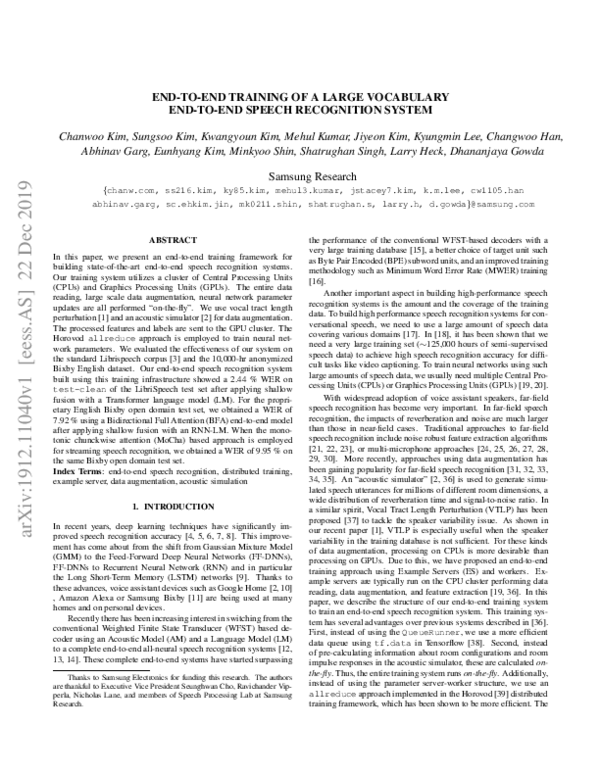 (PDF) End-to-End Training for Large Vocabulary Speech Recognition