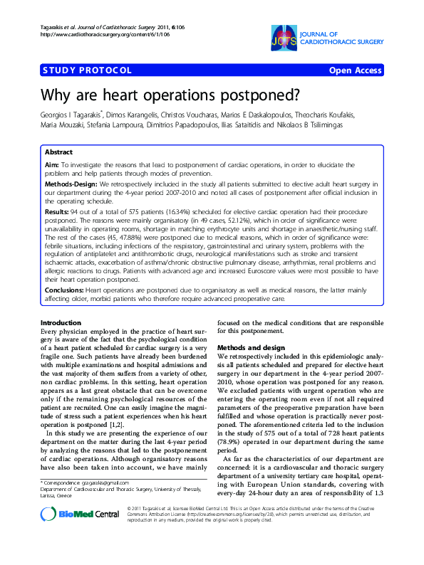 (PDF) STUDY PROTOCOL Open Access Why are heart operations postponed?