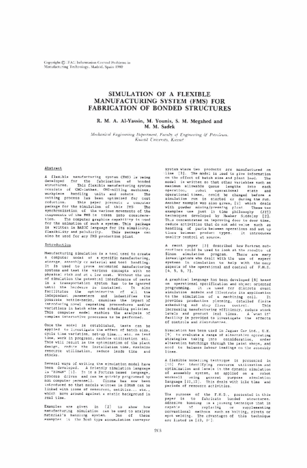 (PDF) Simulation of a Flexible Manufacturing System for Semi-Products Packaging