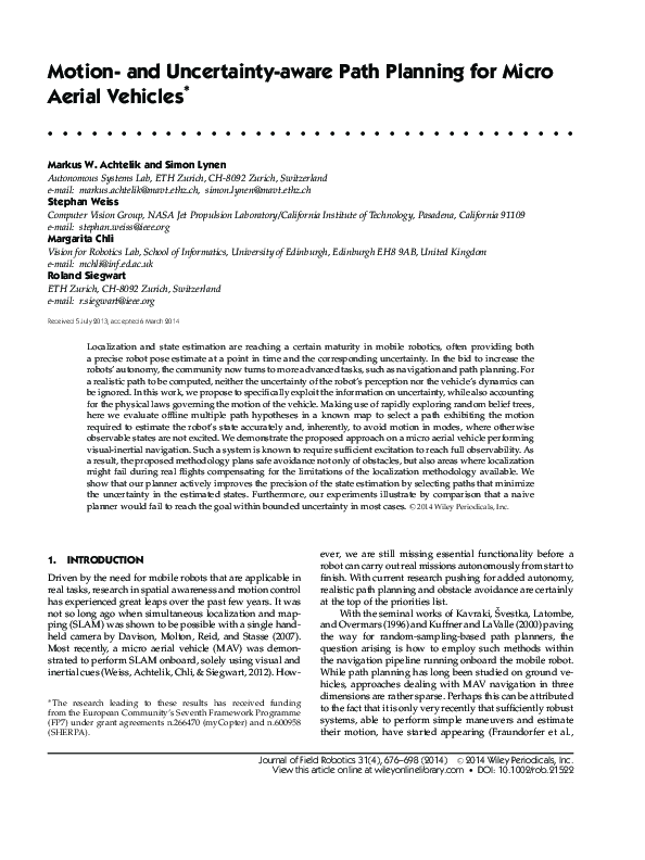 (PDF) Motion- and Uncertainty-aware Path Planning for Micro Aerial Vehicles