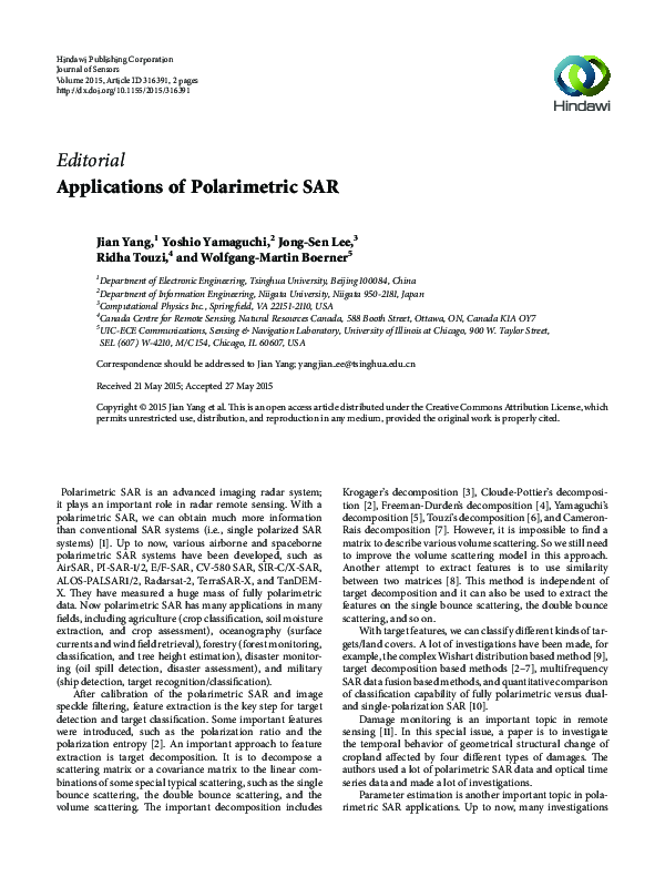 (PDF) Applications of Polarimetric SAR | Ridha Touzi - Academia.edu