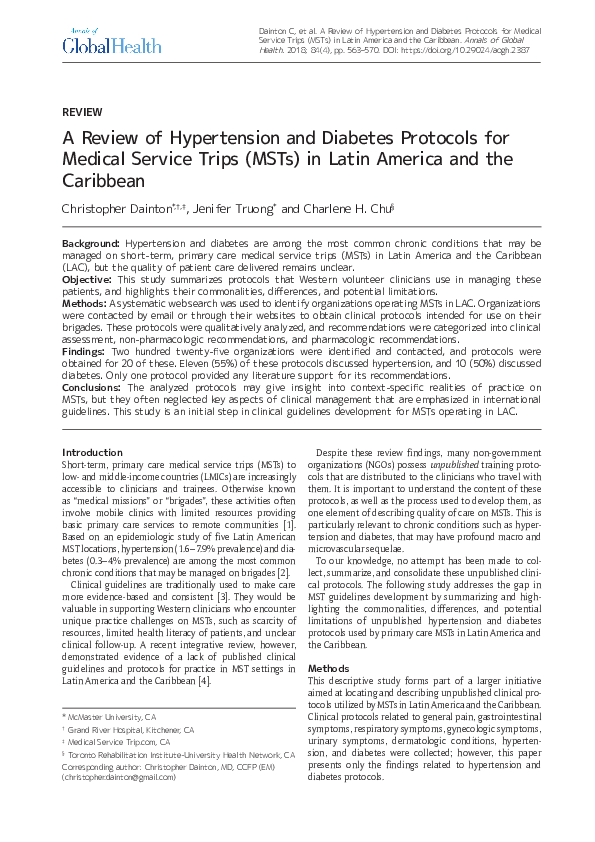 (PDF) A Review of Hypertension and Diabetes Protocols for Medical ...