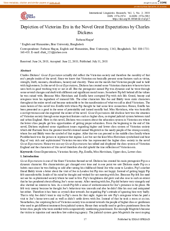 (PDF) Depiction of Victorian Era in the Novel Great Expectations by ...