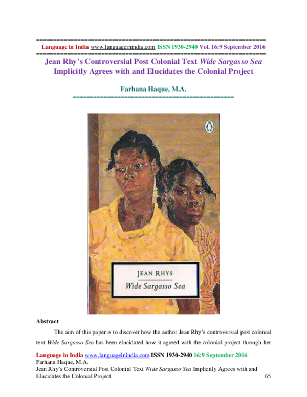 (PDF) Jean Rhy's Controversial Post Colonial Text Wide Sargasso Sea ...