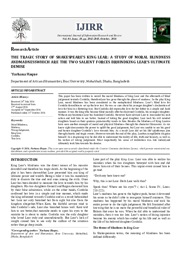 (PDF) ResearchArticle THE TRAGIC STORY OF SHAKESPEARE'S KING LEAR: A ...