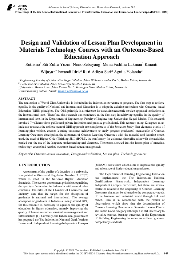 (PDF) Design and Validation of Lesson Plan Development in Materials Technology Courses with an ...